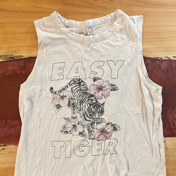 Chaser | Tops | Chaser Easy Tiger Graphic Muscle Tee Cream | Poshmark